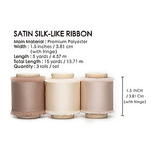 Vitalizart Silk Satin Ribbon 1-1/2 inch x 15 Yard with Wooden Spool Champagne & Nude Handmade Frayed Ribbons for Gift Wrapping Baby Shower Wedding Bridal Bouquets Holiday Decor