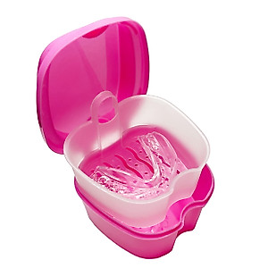 Denture Case, Denture Bath Denture Cup with Strainer,False Teeth Storage Box with Denture Brush Basket Net Container Holder for Travel, Retainer Cleaning 2Pack