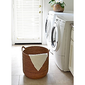 KOUBOO 1060095 Laguna Round Ear Handles, Honey-Brown Rattan Storage Basket