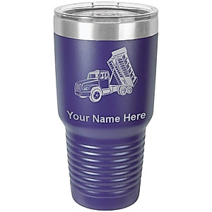 LaserGram 30oz Vacuum Insulated Tumbler Mug, Dump Truck, Personalized Engraving Included (Dark Purple)
