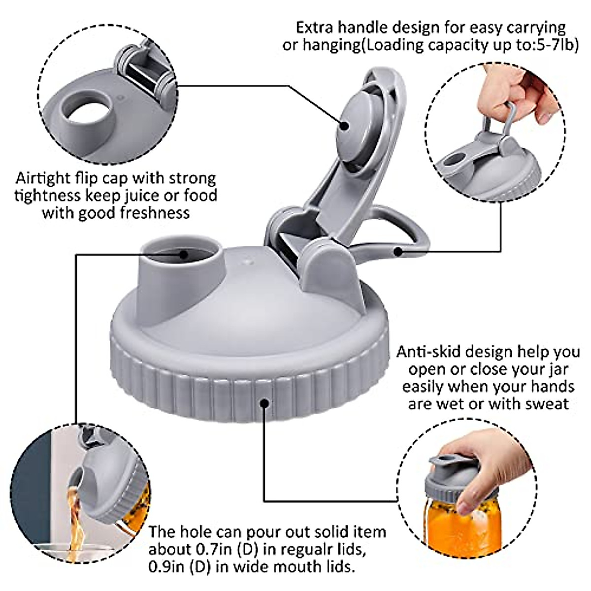 TRUSBER 4 Pack Reusable Lid Fits Mason Jar Regular Mouth (70mm), Plastic Drinking Lids with Pour Spout Compatible with Mason Jars, Dishwasher Safe (JAR NOT INCLUDED)