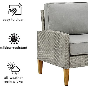 Crosley Furniture CO7168-GY Capella Outdoor Wicker 2-Piece Armchair Set, Acorn with Gray Cushions