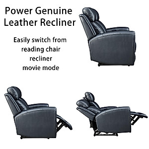 THSUPER Power Genuine Leather Reclining Loveseat, Modern Real Leather Double Recliner Loveseat, Top Grain Leather Recliner with USB Port and Ergonomic High Backrest, Blue