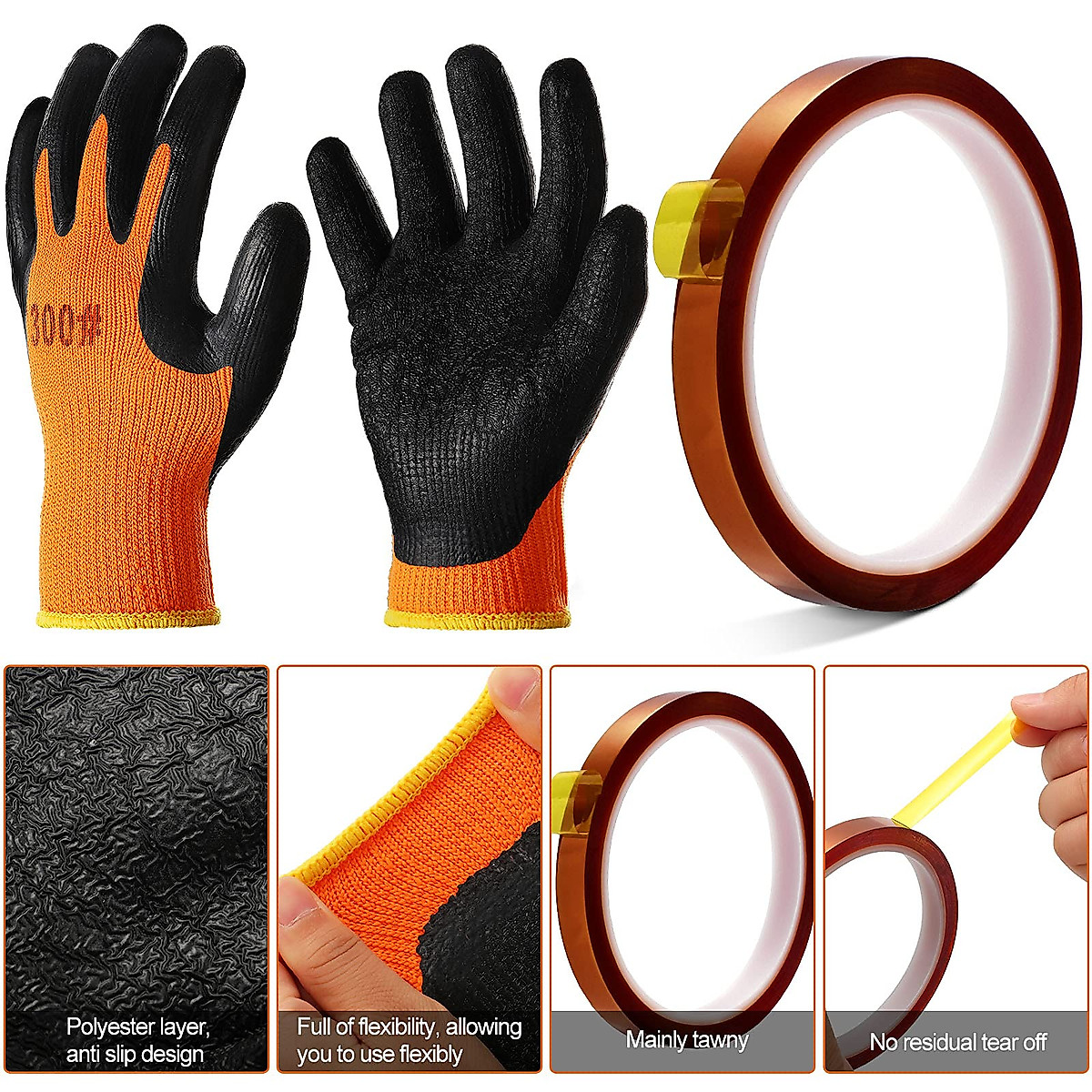 Honeydak 2 Pairs Heat Resistant Gloves Heat Transfer Gloves for Sublimation with 2 Rolls High Temperature Thermal Tape