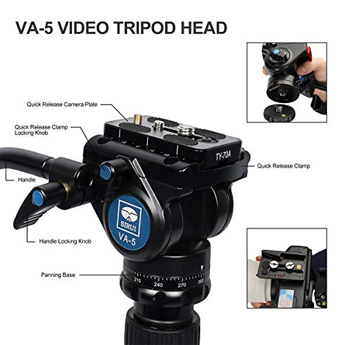 Sirui 2-in-1 Traveler Series Aluminum Video Tripod with VA-5 Fluid Head for Cameras Monopod Conversion 26.5lbs Load Capacity 62.6Inch 360 Degree Panning Base 1/4" and 3/8" Screws (Traveler VA)