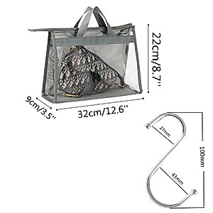 HAN SHENG 4 Pcs Clear Handbag Storage Organizer Bag Collection Storage Holder Dust Cover Bags Transparent Purse Protector Storage Bag with Zipper and Handle for Closet Shelf (Grey)