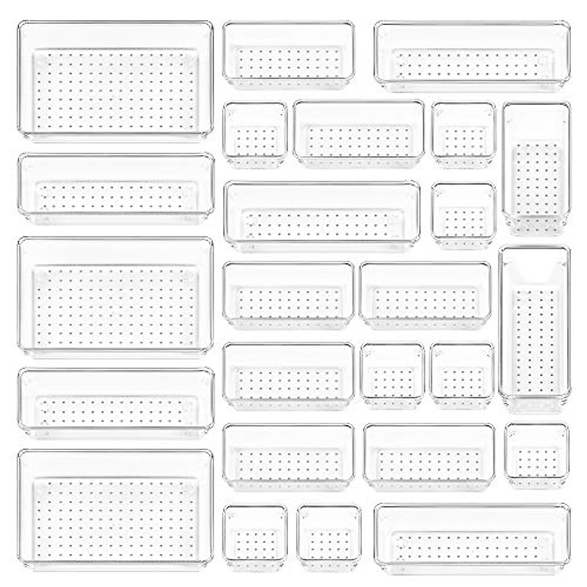 Vtopmart 25 PCS Clear Plastic Drawer Organizers and 2 Pack Stackable Makeup Organizer Storage Drawers
