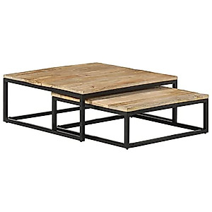 QJBSAVVA Nesting Coffee Tables 2 pcs Solid Mango Wood,Bedside Tables Side Tables End Tables Entrance Tables Suitable for Meeting Rooms, Reception Rooms, Offices