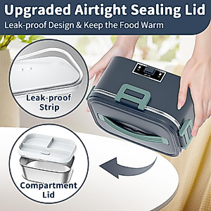 IFENROL Electric Heated Lunch Box for Adults, 100W 3-IN-1 1.8L Heated Lunch Box for Men Portable with Double Layer 2 Container, Fast Heating Food Warmer,12V/24V/110V for Car Truck Office Home Travel