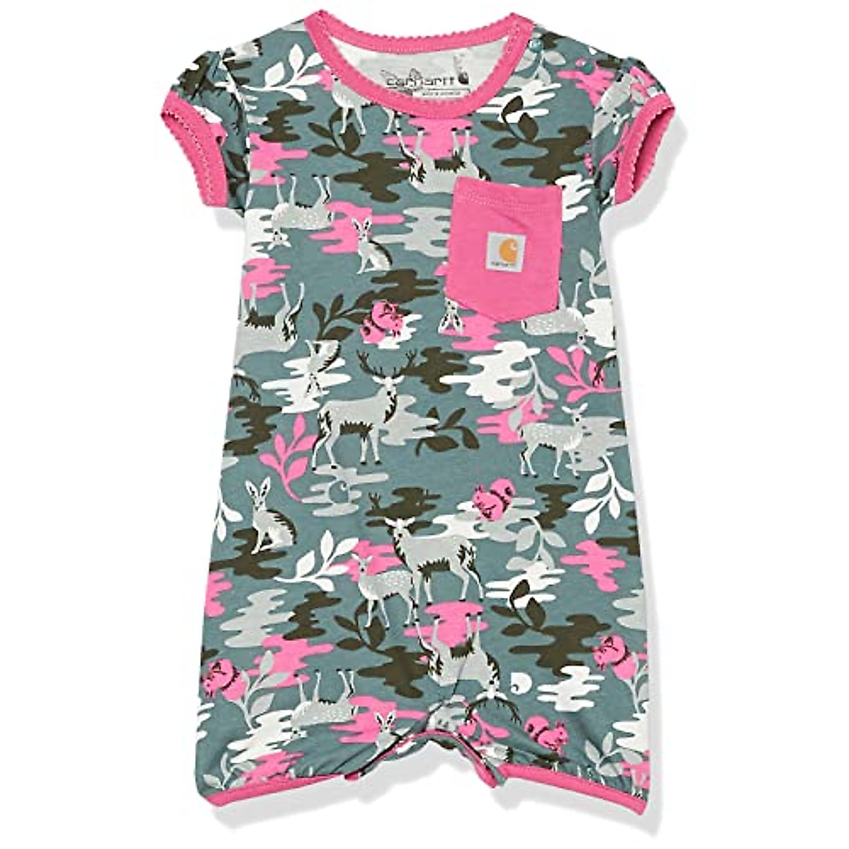 Carhartt baby girls Short-sleeve Outdoor Camo Print Rompers, Raspberry Rose, 24 Months US