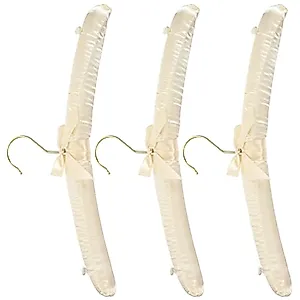 VOSAREA Skirt Hangers Baby Clothes Hangers 3pcs Satin Padded Hangers Covered Coat Hangers Wedding Bridal Bride Hanger with Non- Buttons for Strappy Dresses Beige Skirt Hangers Baby Clothes Hangers