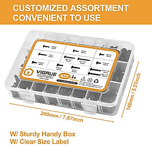 VIGRUE 425PCS #8#10 Black Self Tapping Screws for Metal, 425PCS (410) Stainless Steel Modified Truss Head Sheet Metal Self Drilling Screws Assortment Kit, Black Oxide, Length 1/2" to 1-1/2''