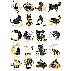 Ferraycle 20 Pieces Cat Enamel Pins Bulk for Backpack Cute Enamel Brooch Pins Set Black Cat Lapel Pins Witchy Enamel Brooch Pins for Women Men Girls DIY Badges Clothing Jacket Bags Halloween Gifts