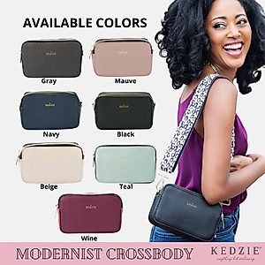 KEDZIE Color Pop Modernist Vegan Leather Crossbody Shoulder Compact Camera Shape Bag For Women With Adjustable Strap - Gray