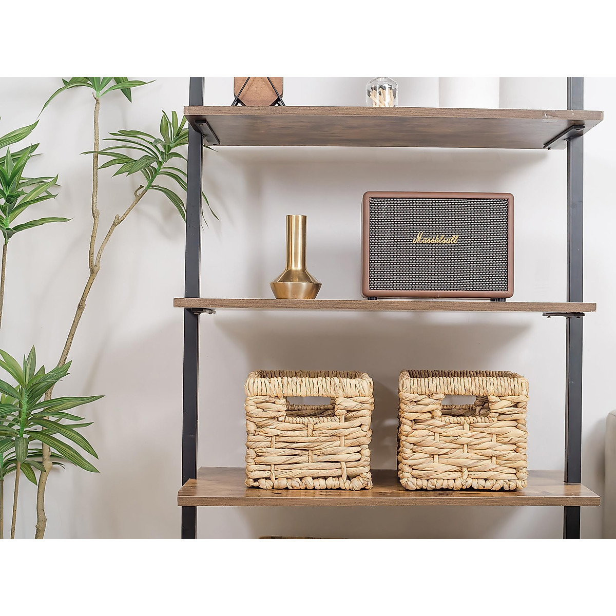 StorageWorks Small Wicker Baskets, Water Hyacinth Baskets with Built-in Handles, Handwoven Bathroom Baskets for Organizing, Medium & Small, 2 Pack