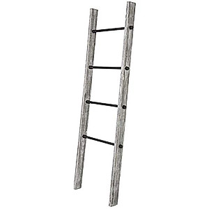 MyGift 5 Foot Graywash Wood Blanket Ladder Wall Leaning Towel Rack with 4 Metal Rung, Farmhouse Home Storage Decor for Living Room, Bathroom, Bedroom