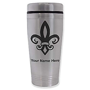 LaserGram 16oz Commuter Mug, Fleur de Lis, Personalized Engraving Included