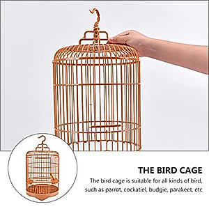 Small Bird Cage Bird Cage Plastic Round Bird Cage with Feeding Bowls and Standing Poles - Hanging Bird Cage for Parakeet Budgie Cockatiel Lovebird Finches Canary - Brown, 10 x 18 Bird Cages