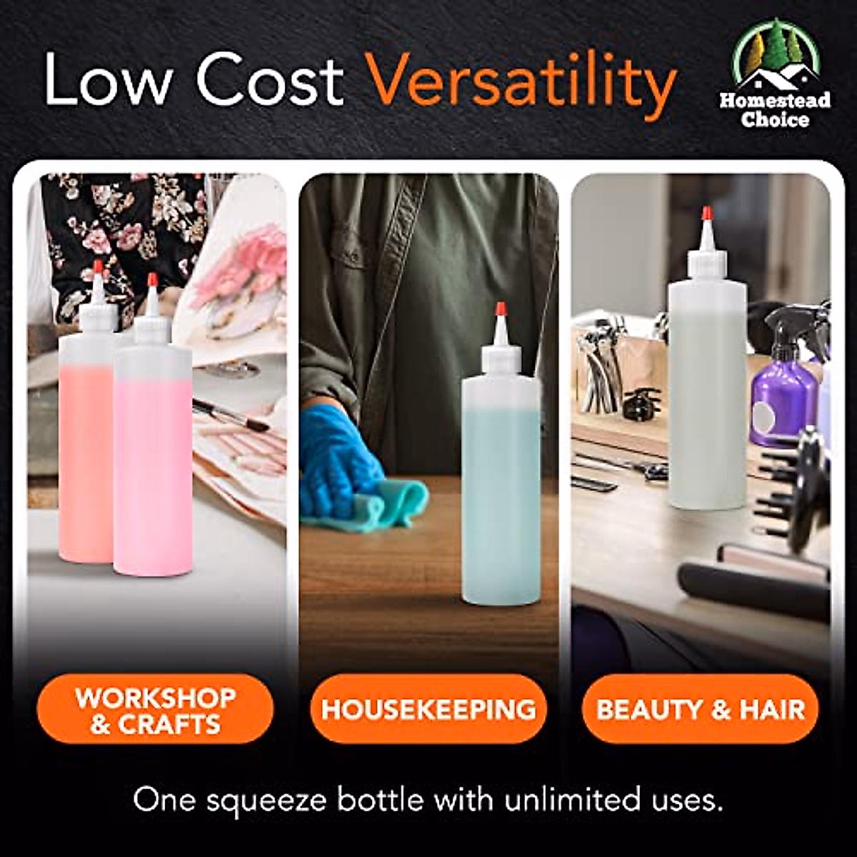 7-pack Plastic Condiment Squeeze Bottles - 16 Ounce with Red Tip Cap - Made in USA - Perfect for Ketchup, BBQ, Sauces, Syrup, Condiments, Dressings, Arts and Crafts