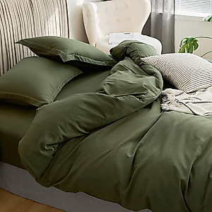 VClife Modern Army Green Duvet Cover King Size Comforter Cover Sets Soft Breathable Washed Microfiber Bedding Duvet Cover Sets 3 Pieces Simple Solid Bedding Duvet Cover with Zipper Closure 104" x 90"