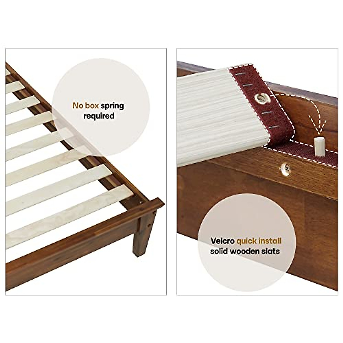 Acacia Kaylin Bed Frame with Headboard Solid Wood Platform Bed, Scandinavian Signature 45 inch High Headboard Wood Bed Compatible with All Mattress Types, 30 Mins Assembly, Twin Bed Frame, Caramel