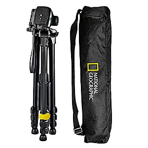 NATIONAL GEOGRAPHIC PhotoTripod Kit Large, with Carrying Bag, 3-Way Head, Quick Release, 4-Section Legs Lever Locks, Geared Centre Column,Load up 3kg, Aluminium, for Canon, Nikon, Sony, NGHP001
