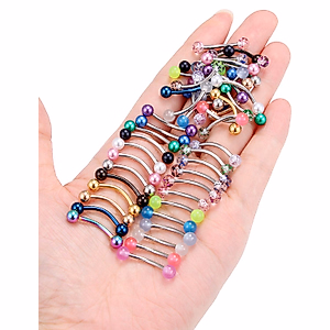 Prjndjw 48PCS 14G Glow in The Dark Snake Eyes Tongue Rings Surgical Steel Curved Barbell Nipplerings Nipple Ring Body Piercing Jewelry for Women Men