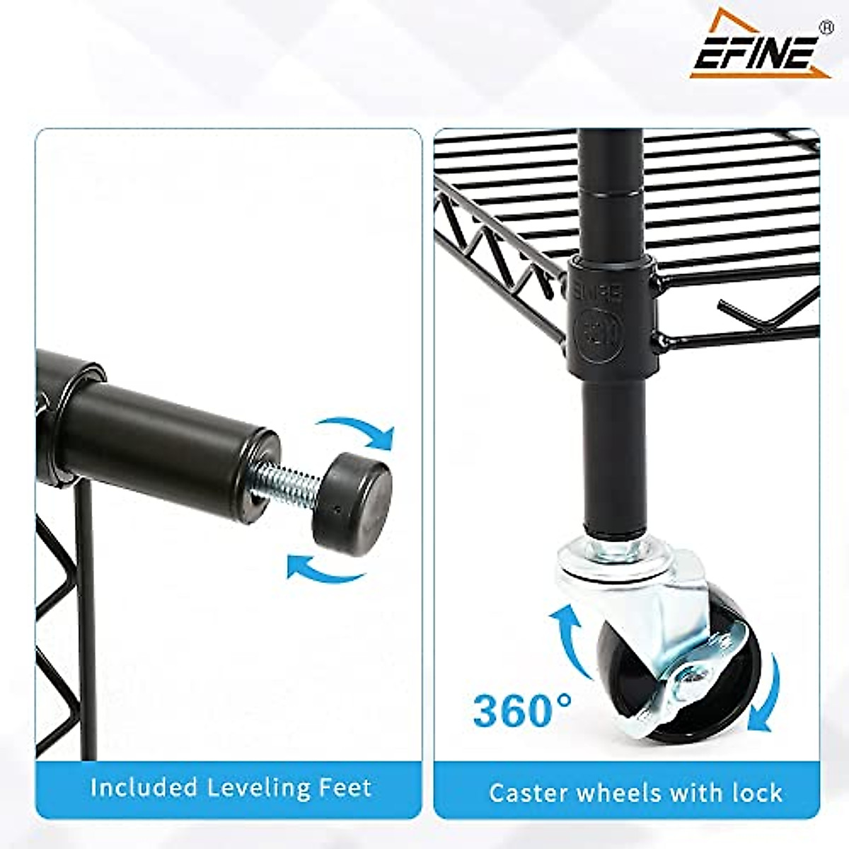 Catalina Creations EFINE 4-Shelf Shelving Units and Storage on Wheels, NSF Certified, Adjustable Carbon Steel Wire Shelving Unit Rack for Garage, Kitchen, Office, Black (50H X 30W X 14D)