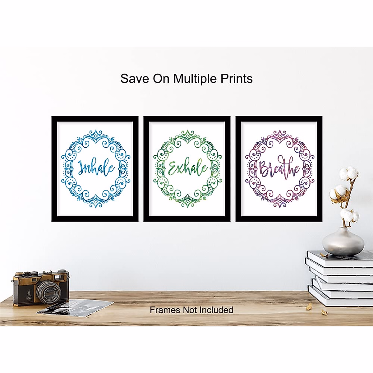 Inhale Exhale Wall Art - Inspirational Zen Wall Decor Picture Print Set - 8x10 Spiritual Home Decoration for Meditation Room, Yoga Studio, Office - Motivational Gift for Buddhist, Buddha, New Age Fans