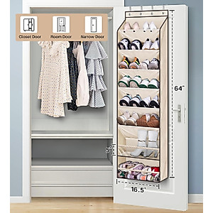 KEETDY Over The Door Shoe Organizer Fit 20 Pairs Sneakers Large Hanging Shoe Organizer for Closet Door Storage Boots, Beige