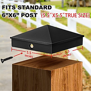 Dunzy 8 Pcs 6 x 6 Post Caps Aluminum Pyramid Cap Decorative Fence Post Covers Works Only for Actual 5.5 x 5.5'' Wood Metal Sleeve with Screws for Decks Corridors Mailbox Pole(Black)