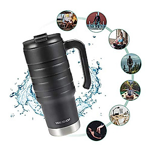 HAUSHOF 24 oz Travel Mug, Stainless Double Wall Vacuum Insulated Tumbler with Handle & Spill Proof Twist On Flip Lid and Wide Mouth, BPA Free