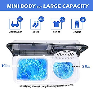 Homguava Portable Washing Machine 15Lbs Capacity Washer and Dryer Combo 2 In 1 Mini Compact Twin Tub Washing Machine Laundry Washer(10Lbs) & Spinner(5Lbs) with Built-in Gravity Drain Pump,Low Noise and Easy Store for Apartment,Dorms,RV Camping (black+whit