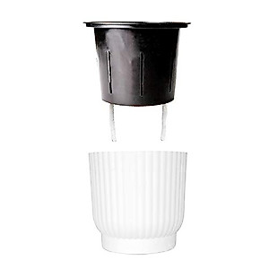 T4U 6 Inch Self Watering Pots for Indoor Plants, 6 Pack White Plastic Flower Pots for All House Plants, Flowers, African Violets