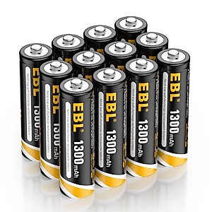 EBL AA Rechargeable Batteries for Solar Lights, 1300mAh NIMH Pre-Charged Double A Battery 1.2V Long Lasting Performance for Outdoor Garden Landscaping String Lights, Pack of 12