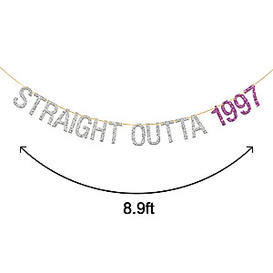 Deloklte Straight Outta 1997 Banner - Girls 25th Birthday Party Decorations Since Supplies, Photo Booth Props, Silver