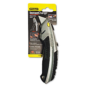 Stanley 10788 Curved Quick-Change Utility Knife, Stainless Steel Retractable Blade, 3 Blades
