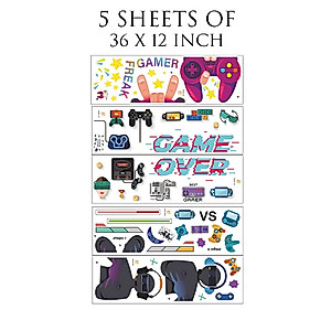 DEKOSH Gaming Room Decor Full Set for Boys | Gamer Wall Art Bundle with 35 Gaming Decorative Stickers for Boys Bedroom Decor
