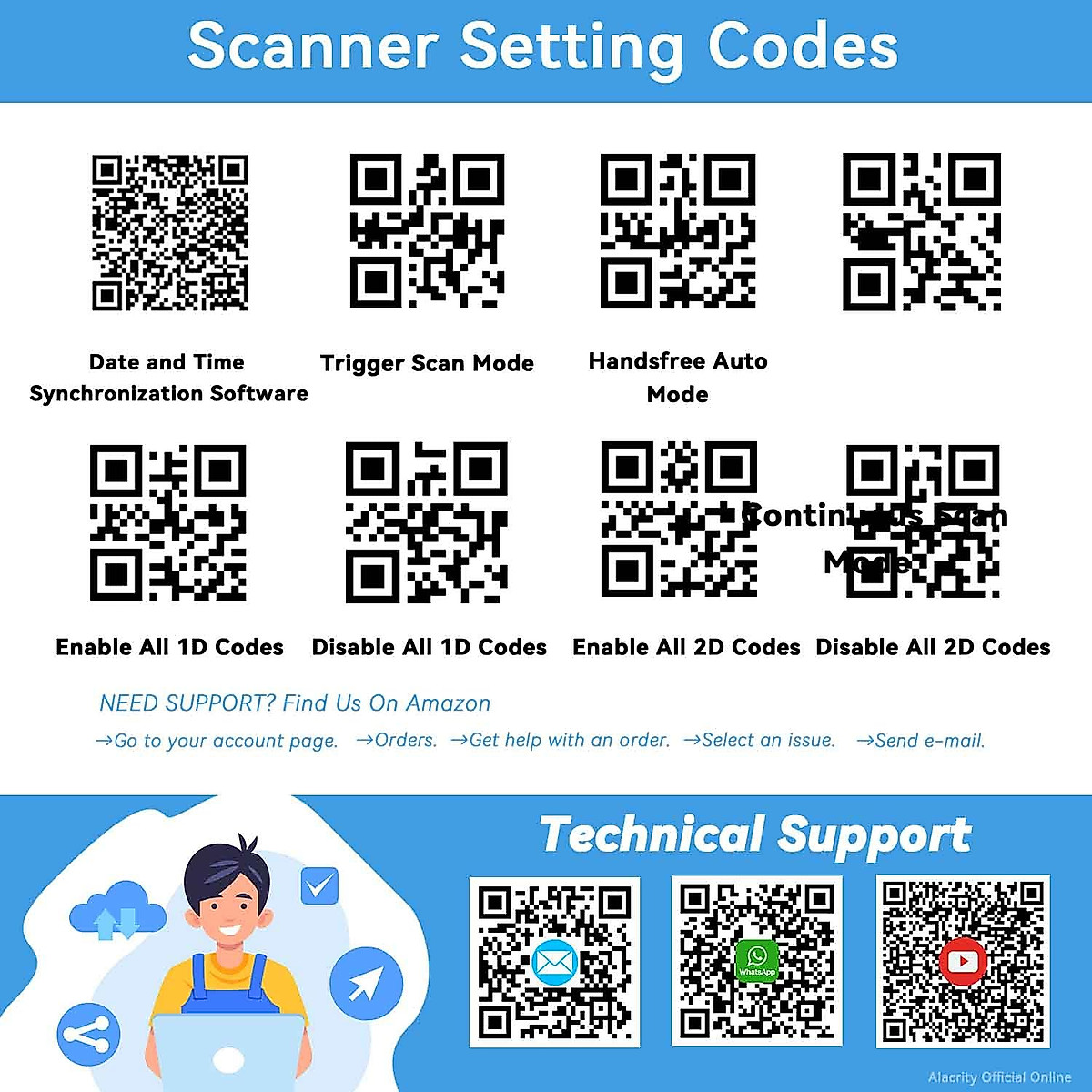 Alacrity Wireless Charging Barcode Scanner, 1D/2D Symbologies, Global Shutter Scan Sensor, Long-Distance 433MHz Wireless & Bluetooth Connectivity, Industrial Shock and Dust-Proof Barcode Reader, Green