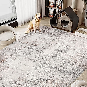 MTOUOCK Washable 8x10 Area Rugs, Modern Abstract Area Rug Washable with Non-Slip Backing, Modern Area Rugs 8 x 10 Area Rugs Indoor for Living Room Bedroom (8'x10', Gray/Rust)