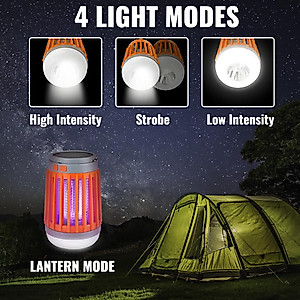 (2 Pack) Mozz Guard Mosquito Zapper 2024, MozzGuard Mosquito Repellent Outdoor Patio Indoor Outdoor Light Buzz Bulb, Cordless Camping Light, Bug Fly Zapper USB Solar Rechargeable Mosquito Lantern