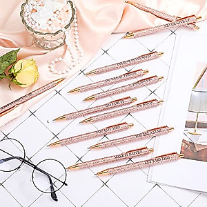 12 Pcs Quotes Sparkly Fancy Pen Inspirational Rose Gold Glitter Ballpoint Pen with Motivational Messages Pretty Cute Pens Metal Inspirational Pen Set Black Ink Pens Writing Pens (Inspirational Style)