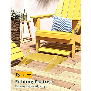 BUPPLEE Folding Adirondack Ottoman for Adirondack Chair, HDPE All Weather Outdoor Footrest Poly Lumber Adirondack Footstool for Patio, Backyard, Garden, Easily Storage - Yellow