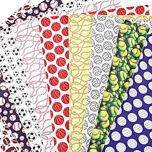 David Angie Ball Football Baseball Volleyball Printed Faux Leather Sheet 9 Pcs Assorted 8" x 13" (20 cm x 34 cm) Sports Theme Leather Fabric for Bags Earrings Making DIY Projects (Pattern A)