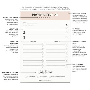 Manifest Your Purpose Productive AF Notepad, Daily Planner, Simple Pink Notepad, Organizer, To - Do Lists, Size A5, Undated Planner (50 Sheets),