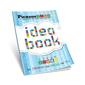 PicassoTiles STEAM Idea Book - 230 Pages of Magnet Tiles Building Block Creation Ideas Installation Instruction Toy Difficulty Guide Indicator Learning Book Brain Development for Kids Age 3+