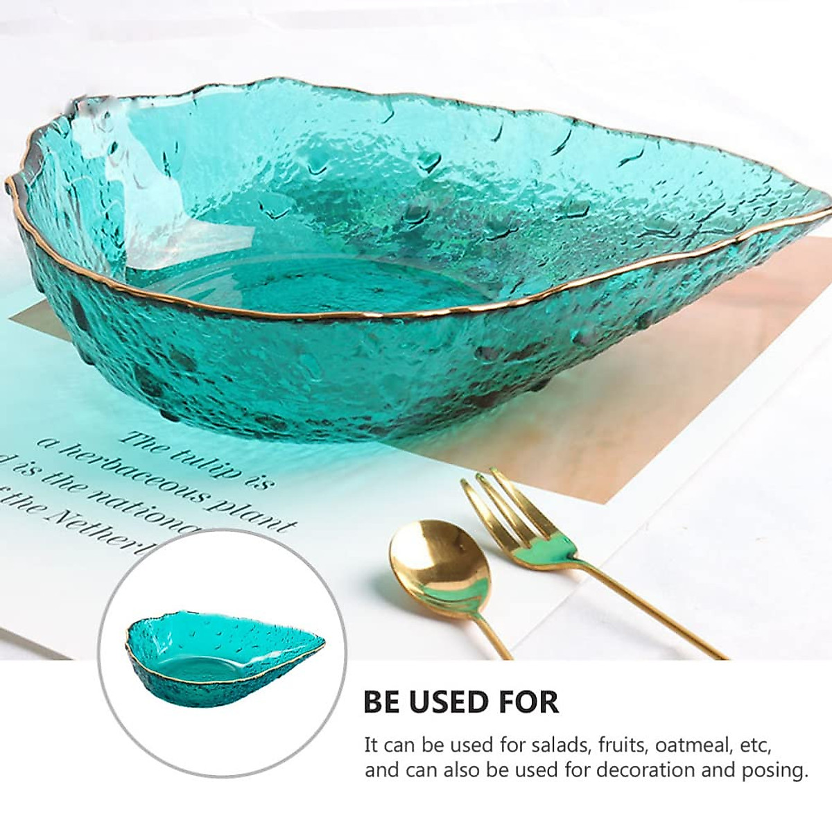 ABOOFAN Glass Salad Bowls Mixing Bowls Irregular Shape Serving Bowls for Kitchen Prep Fruit Pasta Popcorn and Snack 580ml Green