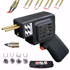 BOSJOB 110W Plastic Welder Kit with Patterned Spatula and 4 Types of Hot Staples for Car Bumper Repair and Kayak, Thin Plastic and All Kinds of Cracks and Holes.