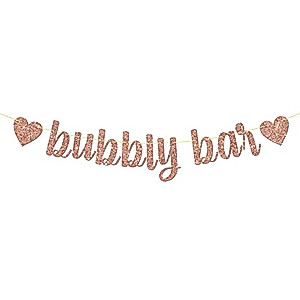 Rose Gold Glitter Bubbly Bar Banner, Bachelorette Party Decorations, Birthday, Wedding, Engagement Party Supplies