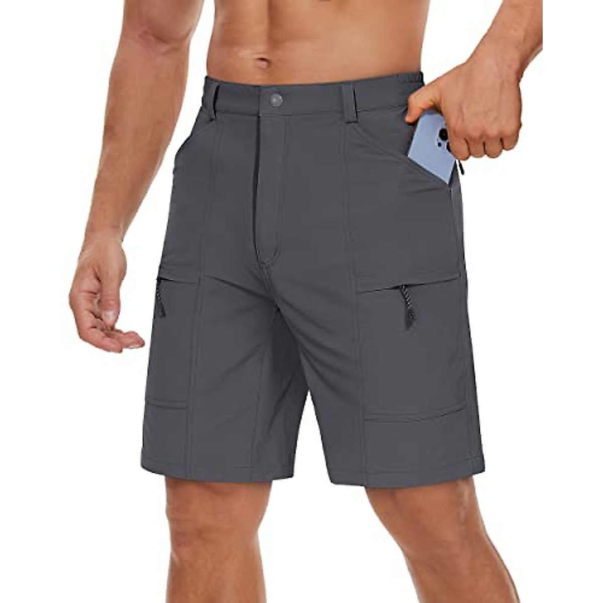 TACVASEN Men's Hiking Cargo Shorts Quick Dry Stretch Outdoor Work Shorts for Fishing Camping Casual 5 Pockets Dark Grey, 38